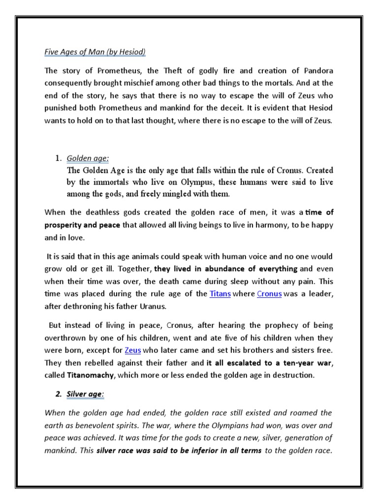 Hesiod's Five Ages of Man Explained | PDF | Mythology | Greek Mythology