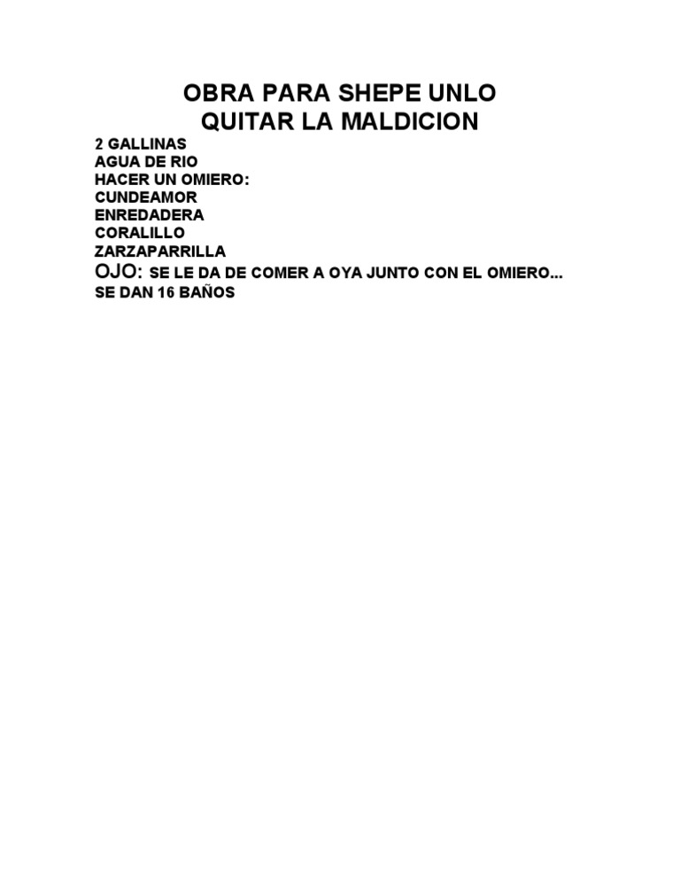 Ritual de Omiero para Quitar Maldición | PDF