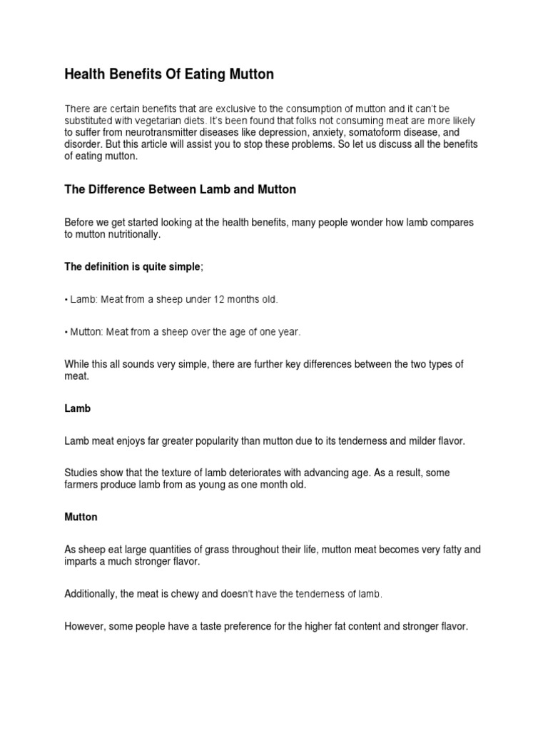 Health Benefits of Eating Mutton | PDF