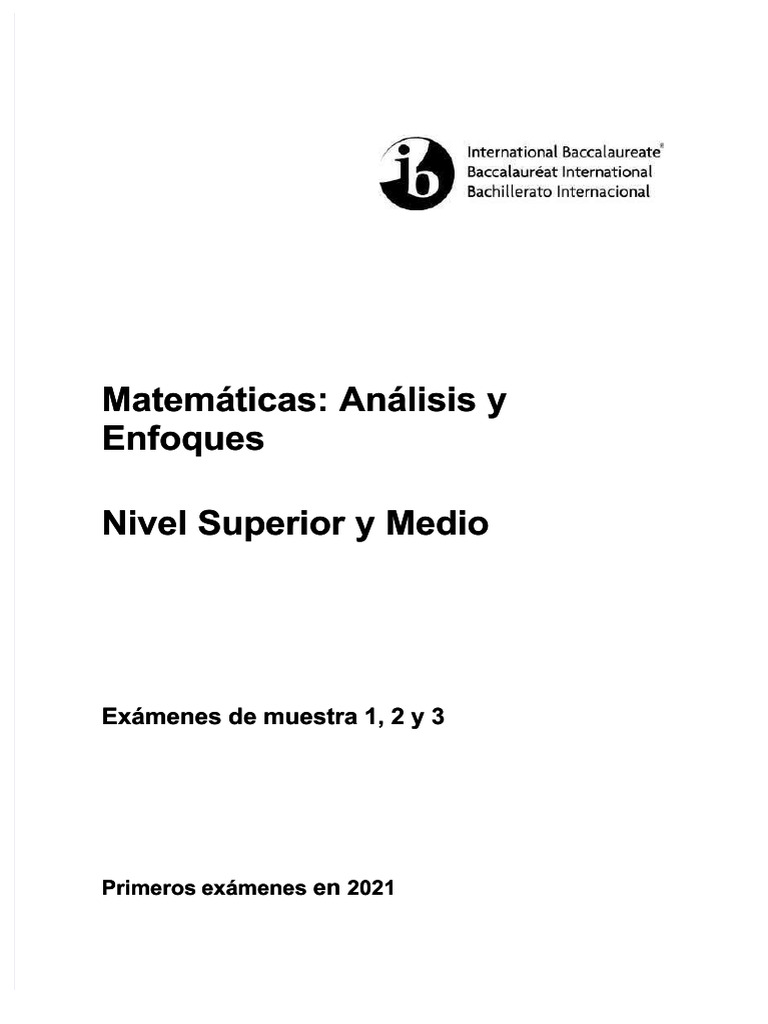PDF Examen de Muestra Matematicas Ib DD | PDF | Soporte | Prueba ...