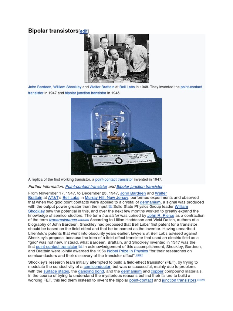 Bipolar Transistors:, and at in 1948. They Invented The in 1947 and in ...