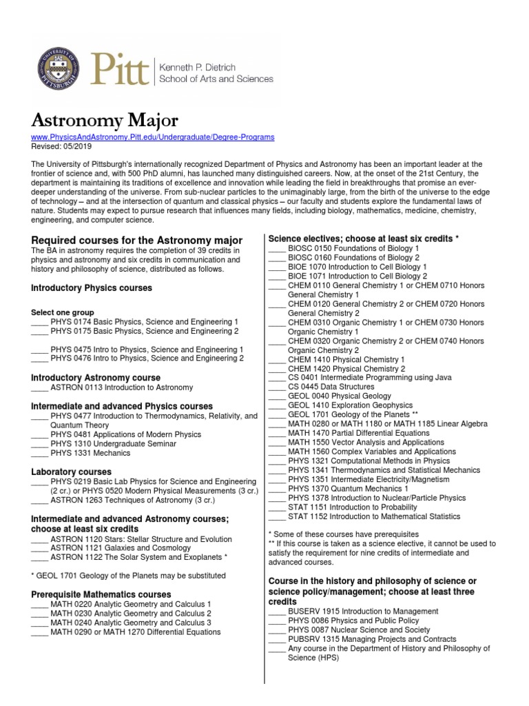 Required Courses For The Astronomy Major | PDF | Physics | Astronomy