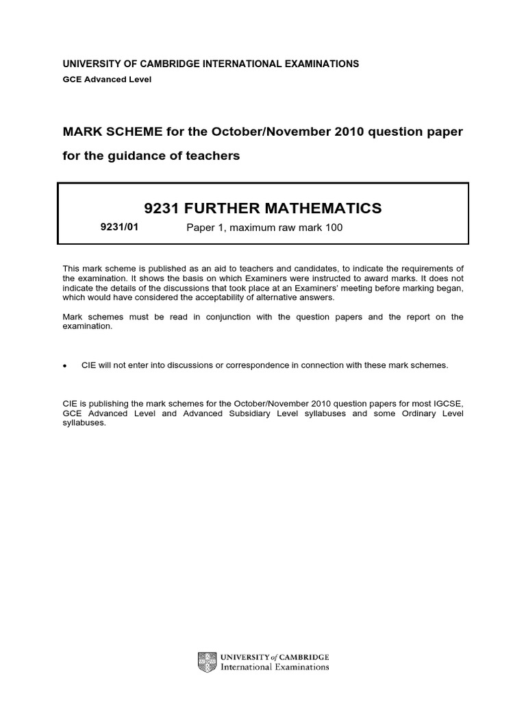 Further Maths Past Papers | PDF | Teaching Mathematics | Mathematical ...