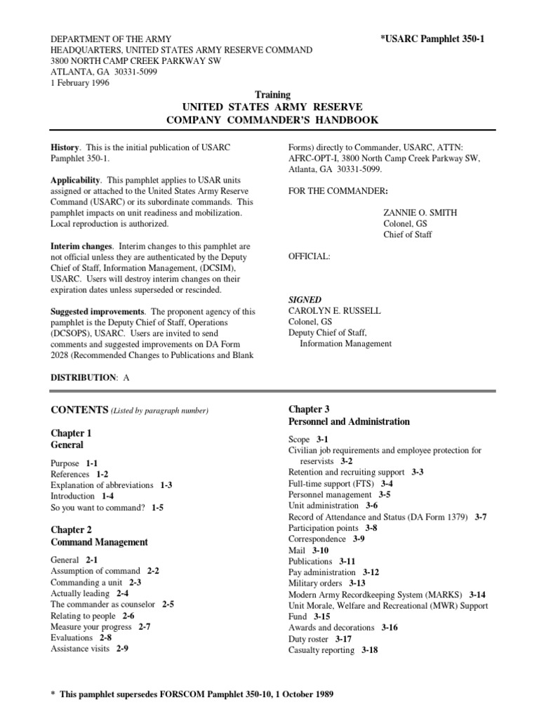 United States Army Reserve Company Commander'S Handbook | Download Free ...