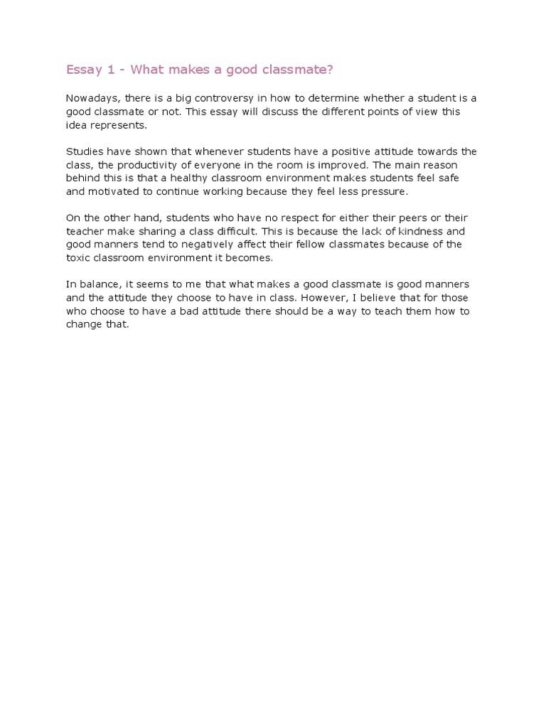 Essay 1 - What Makes A Good Classmate | PDF