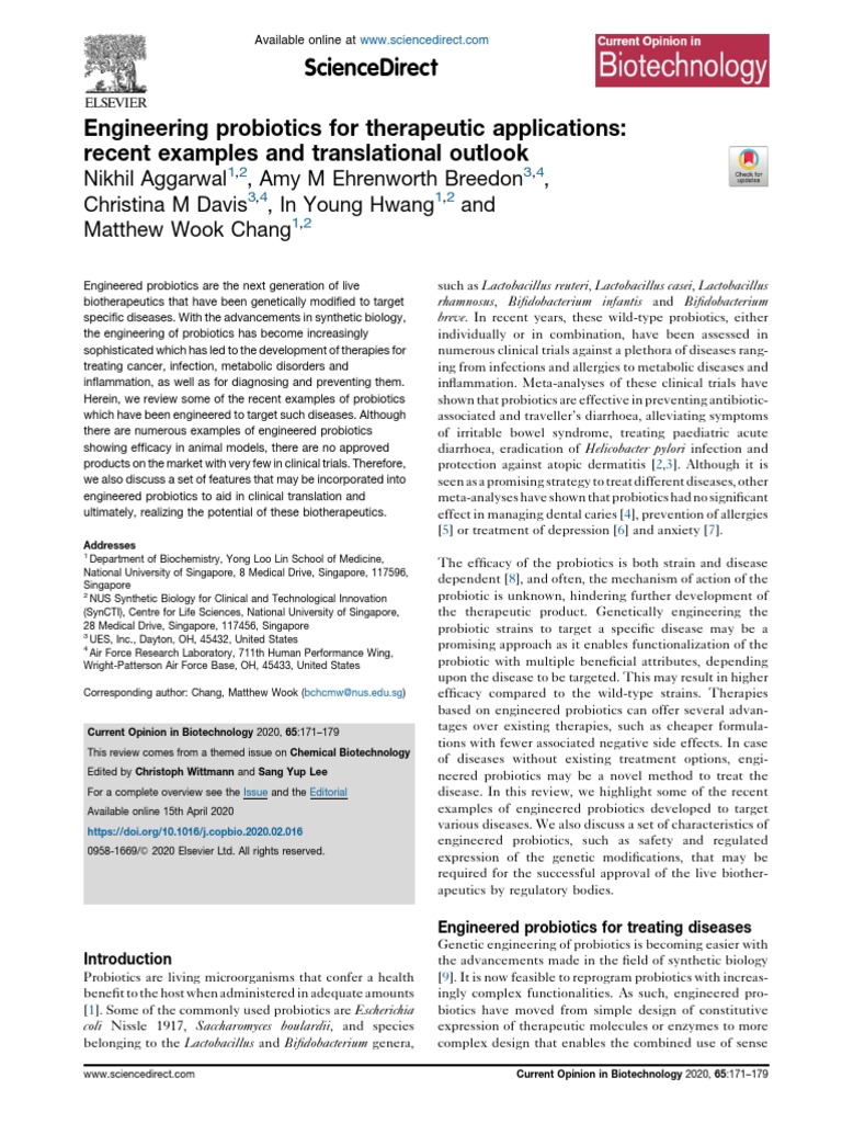 Engineering Probiotics For Therapeutic Applications | Download Free PDF ...