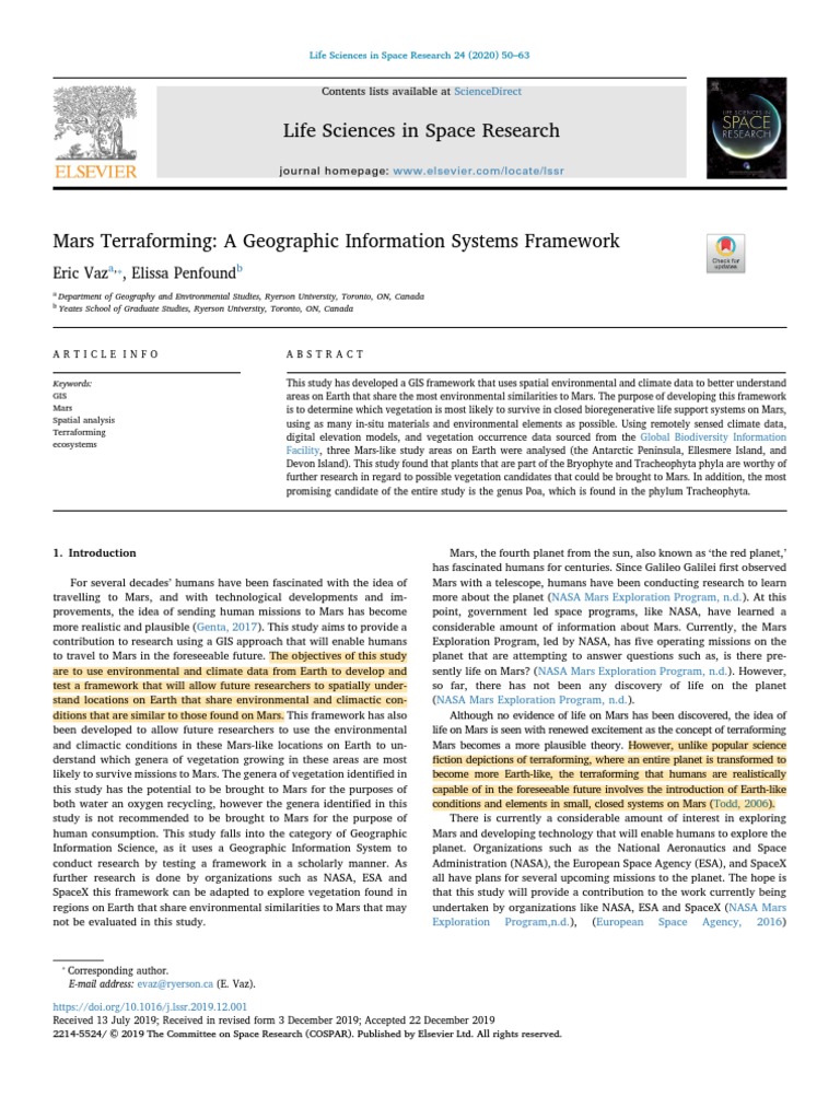 Mars Terraforming - A Geographic Information Systems Framework - Vaz, E ...