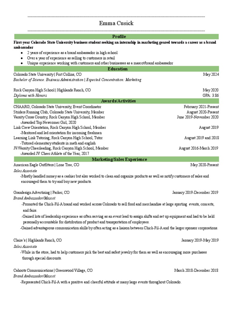 Cusick Draft Resume 1 | PDF | Brand | Sales