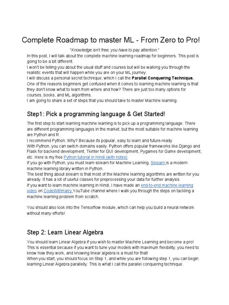 ML Roadmap | PDF | Machine Learning | Computational Neuroscience