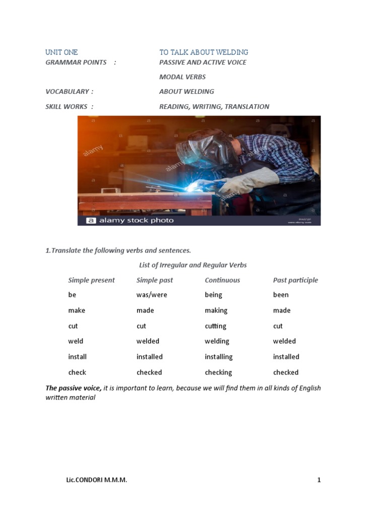 Unit One To Talk About Welding | PDF | Verb | Syntax