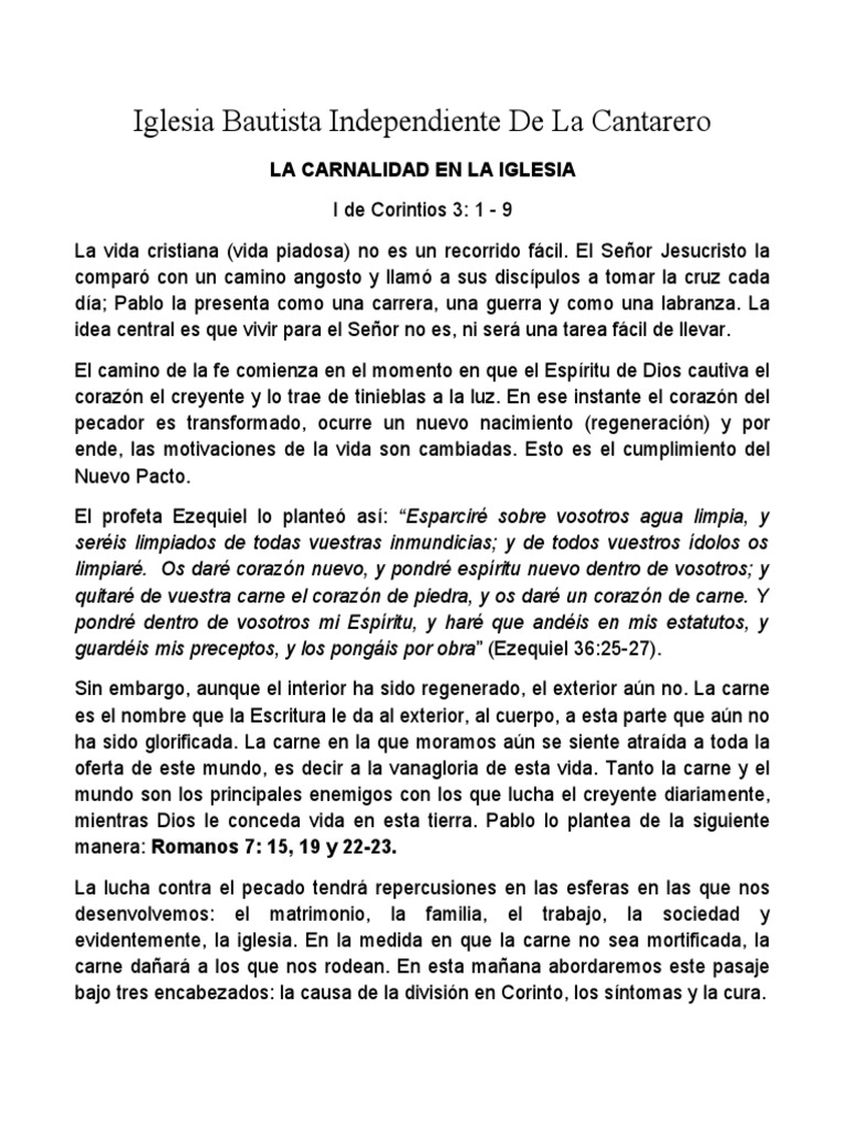 La Carnalidad en La Iglesia | PDF | Pablo el apóstol | Pecado