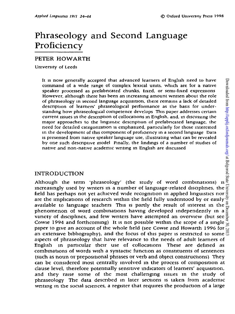 Phraseology and Second Language | PDF | Idiom | Part Of Speech