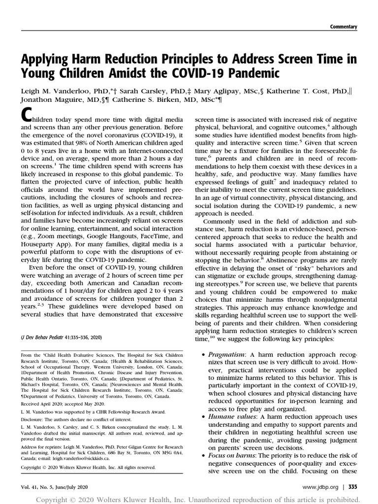 Applying Harm Reduction Principles To Address Screen Time in Young ...