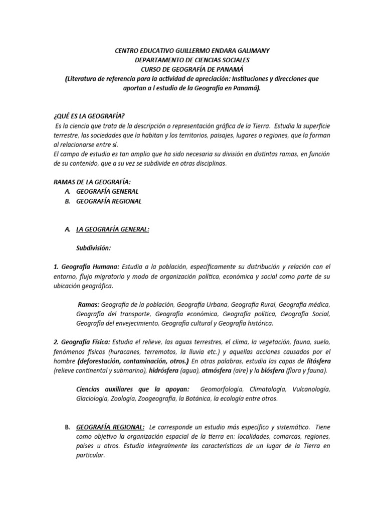 Subdivisiones de la Geografía General | PDF | Ciencias sociales