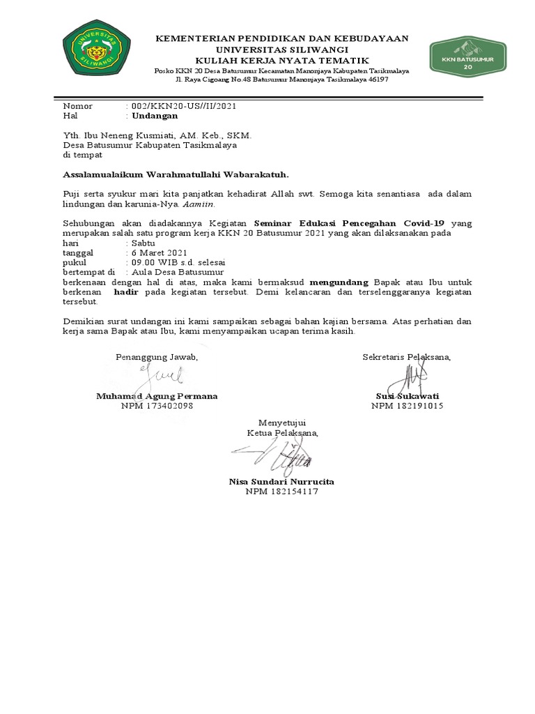 Surat Undangan Dmi, Bu Neneng | PDF