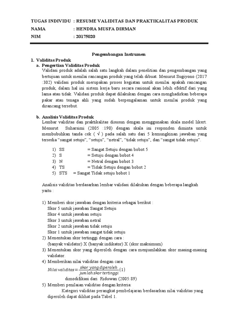Hendra Musfa Dirman - 020 - Resume 3. Validitas Dan Praktikalitas Produk | PDF