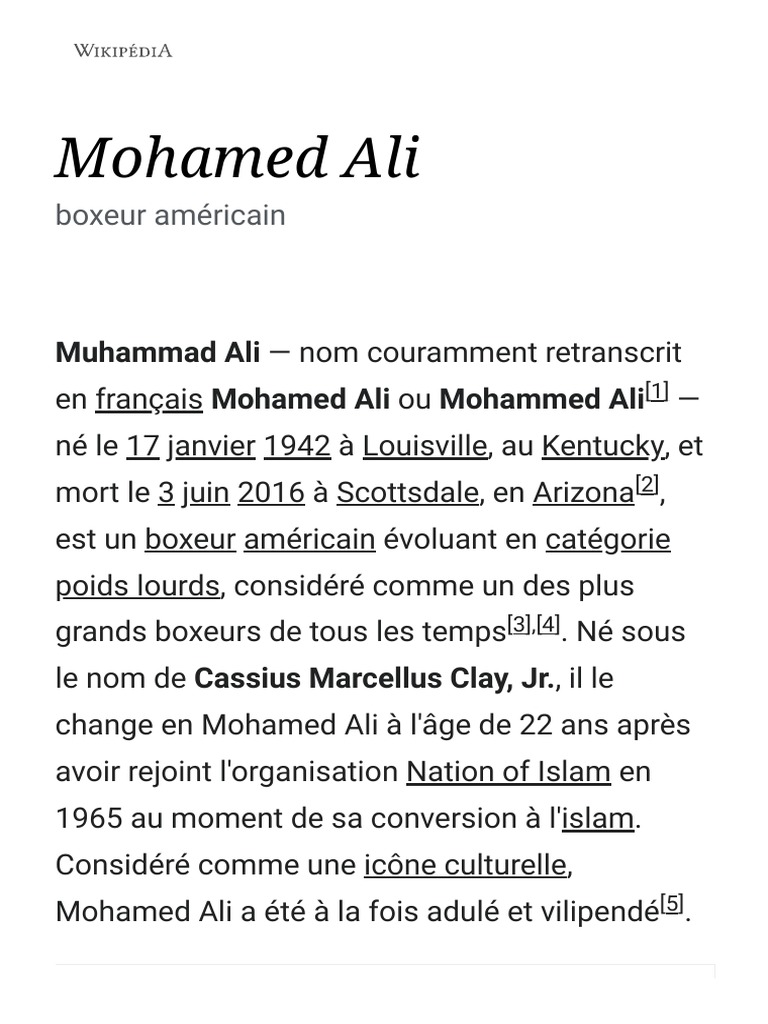 Biographie de Muhammad Ali, boxeur légendaire | PDF | Mohamed Ali ...