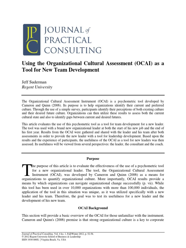 Using The Organizational Cultural Assessment (OCAI) As A Tool For New ...
