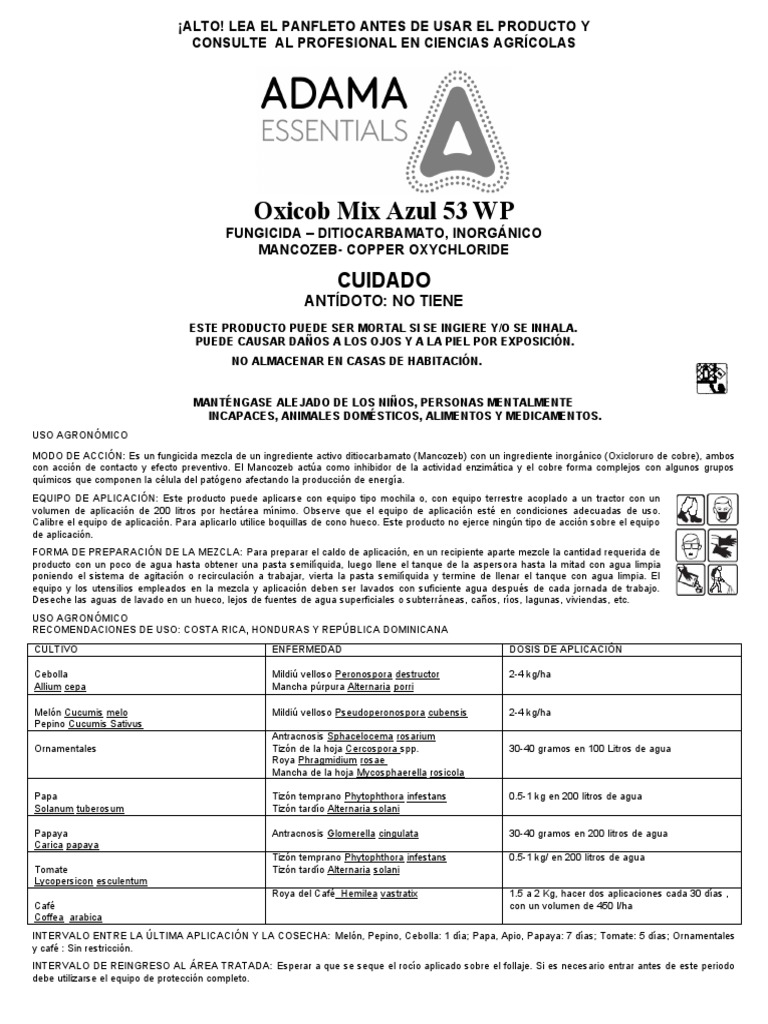 Uso Seguro de Oxicob Mix Azul 53 WP | PDF | Patata | Vómitos