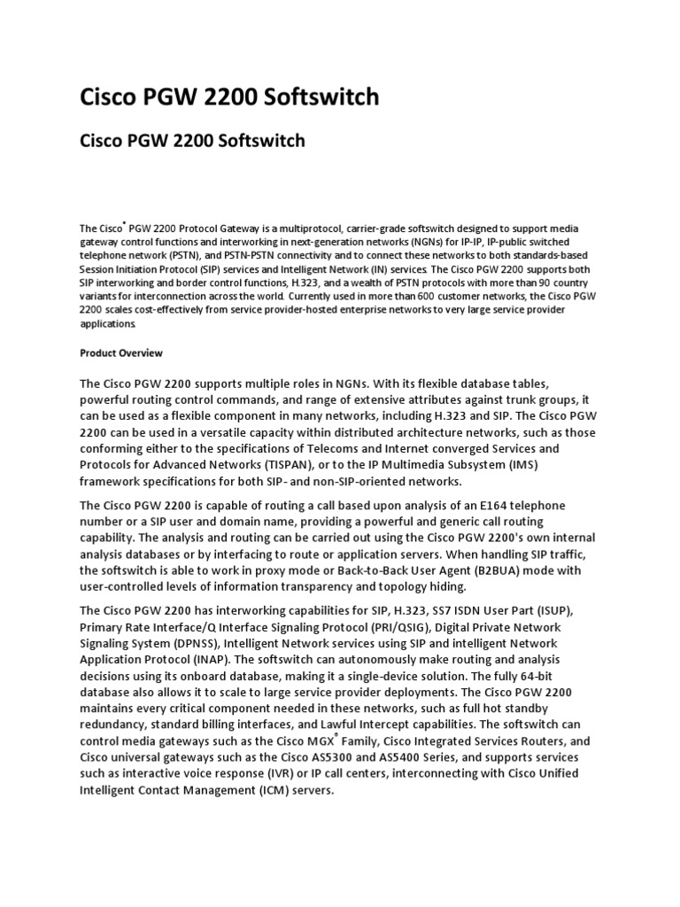 Cisco PGW 2200 Softswitch - Technical Data Sheet | PDF | Session ...