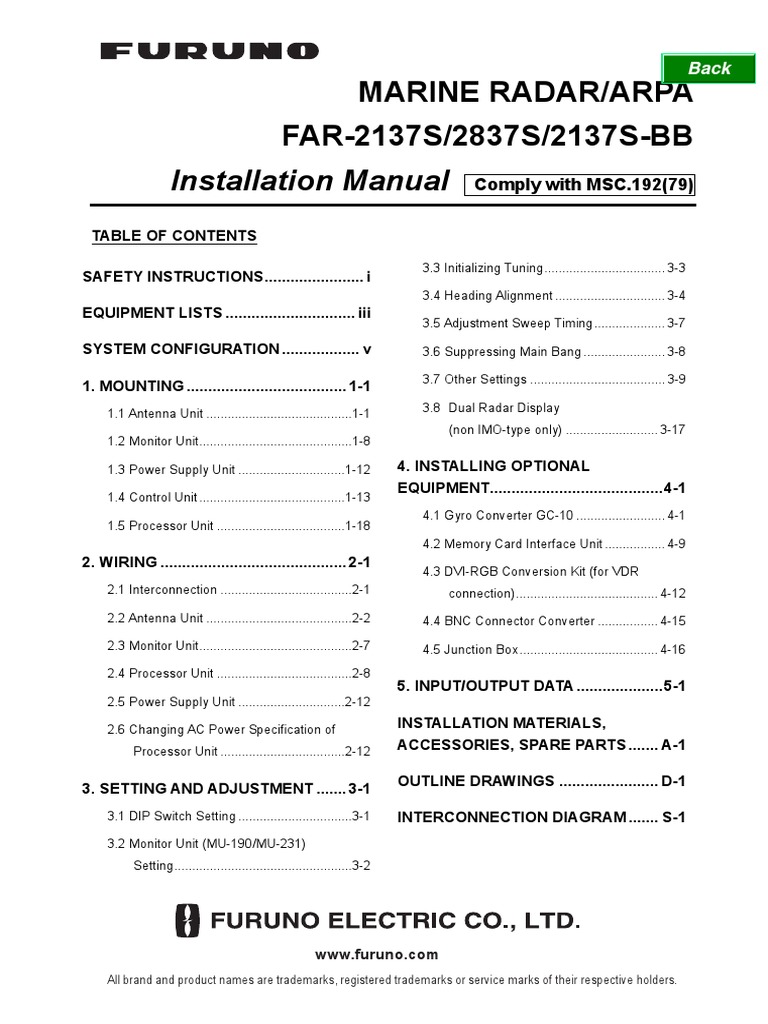 Installation Manual: Marine Radar/Arpa FAR-2137S/2837S/2137S-BB | PDF ...