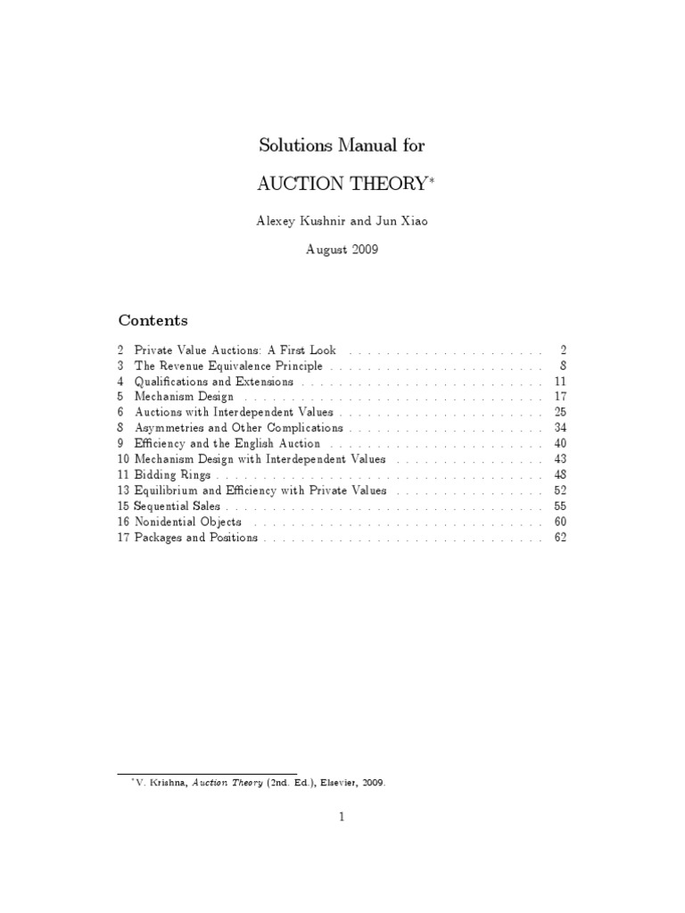 Krishna AUCTION THEORY Solutions | PDF | Auction Theory | Economics Of ...