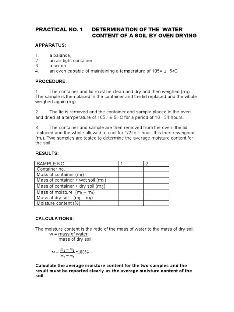 PRACTICAL NO. 1 Moisture Content | PDF