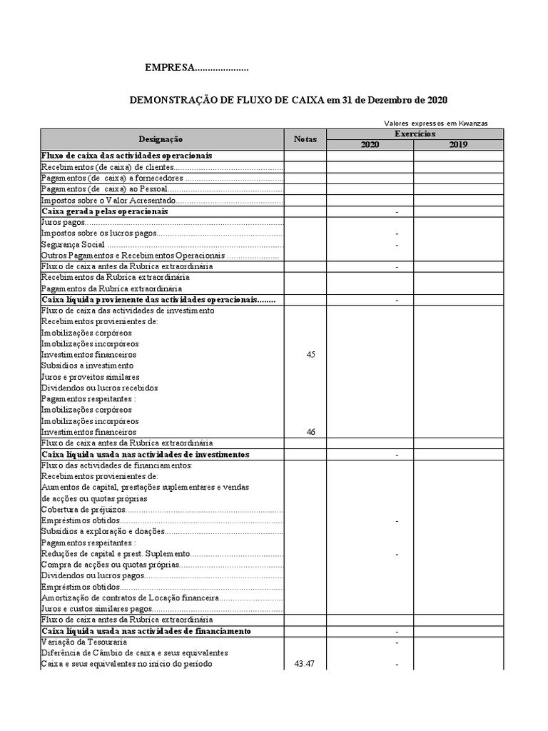 Demonstração de Fluxo de Caixa 2020 | PDF | Fluxo de caixa | Corporações
