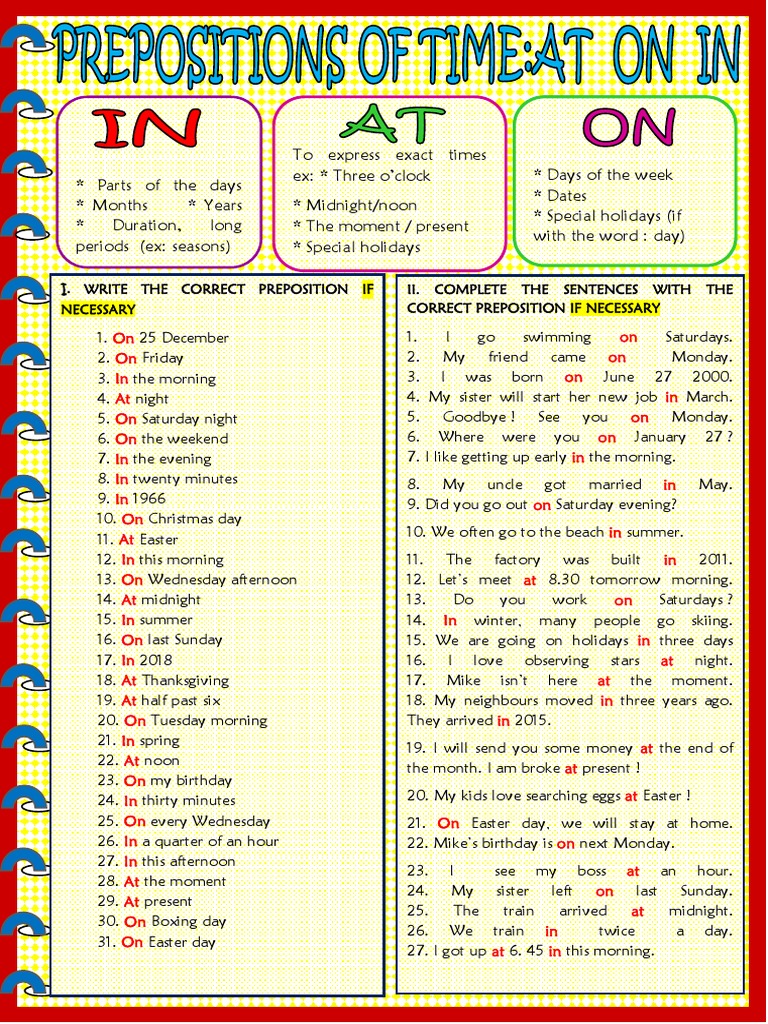 Worksheet 3. Prepositions in On At. Marilyn | PDF | Workweek And ...