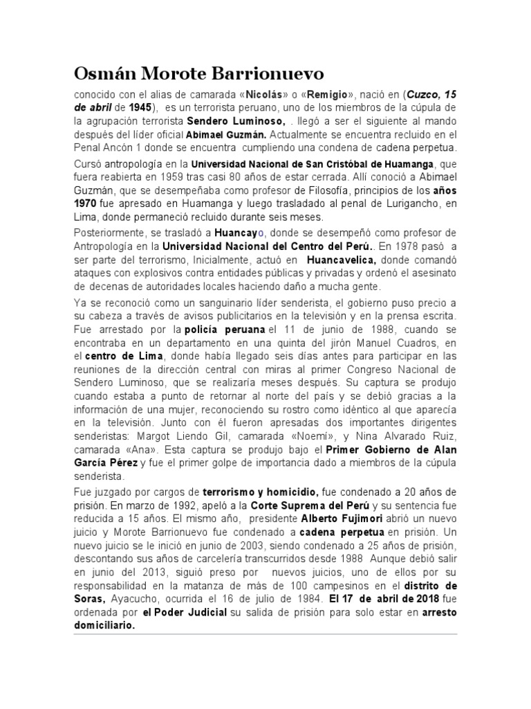 Osmán Morote: Terrorista de Sendero Luminoso | PDF | Abusos de derechos ...