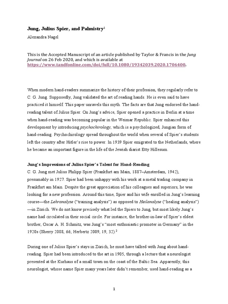 Psychochirology: Spier and Jung's Legacy | PDF | Carl Jung ...