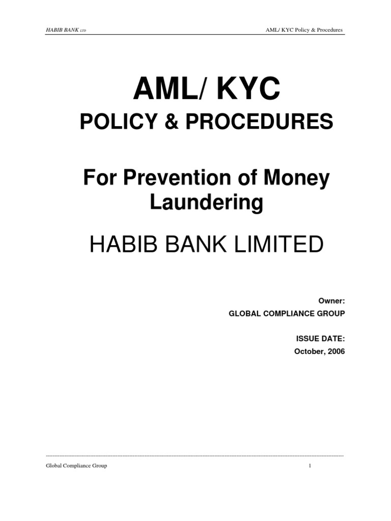 Aml/ Kyc: Policy & Procedures For Prevention of Money Laundering ...