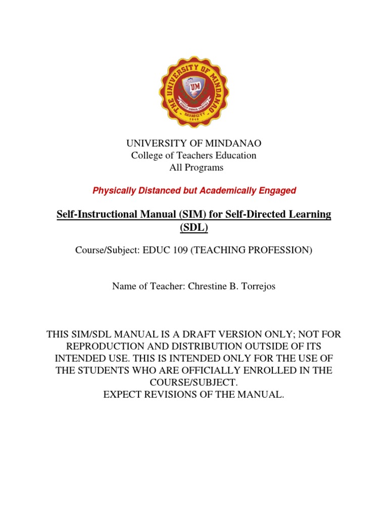 Self-Instructional Manual (SIM) For Self-Directed Learning (SDL) | PDF | Teachers | Value (Ethics)
