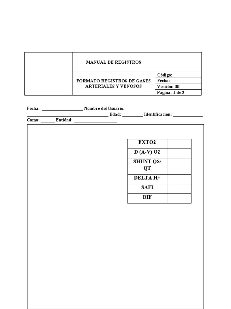 Ps-Ef-Fo-064-Formato Registros de Gases Arteriales | PDF