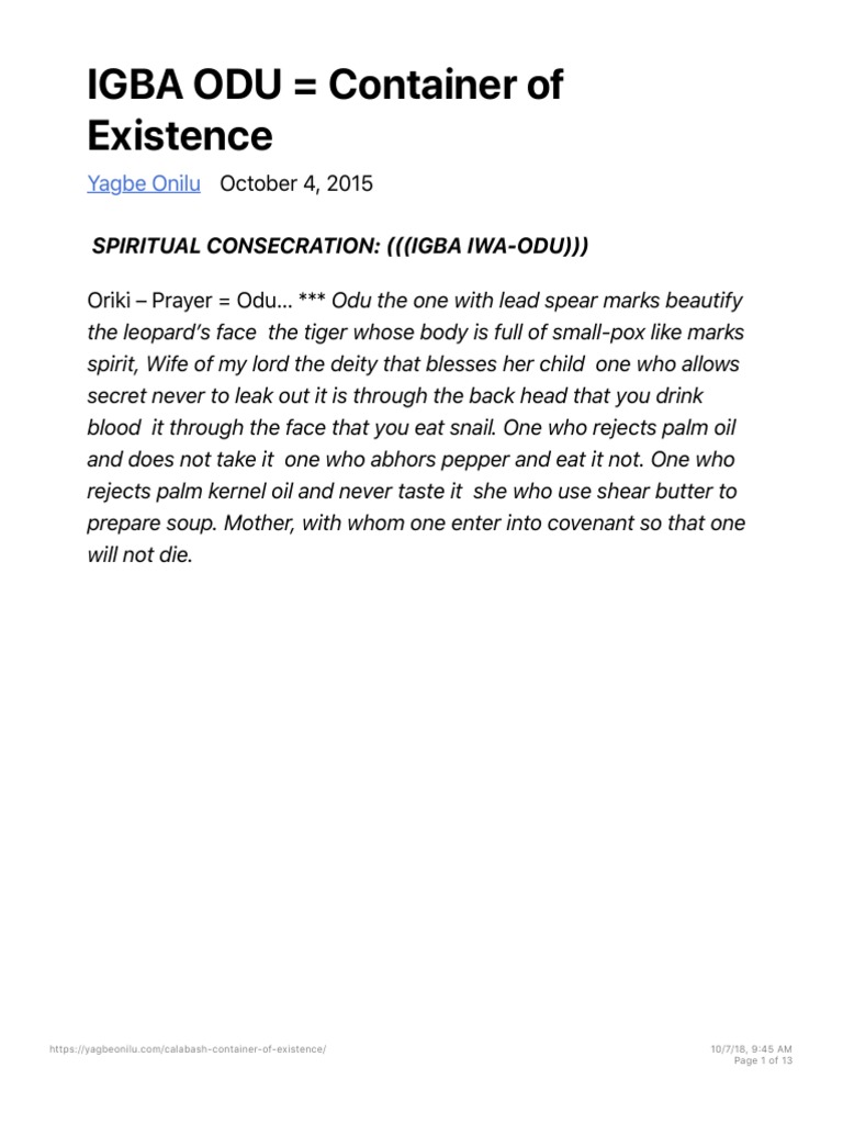 Igba Odu: The Calabash of Existence | PDF | Heaven | Soul