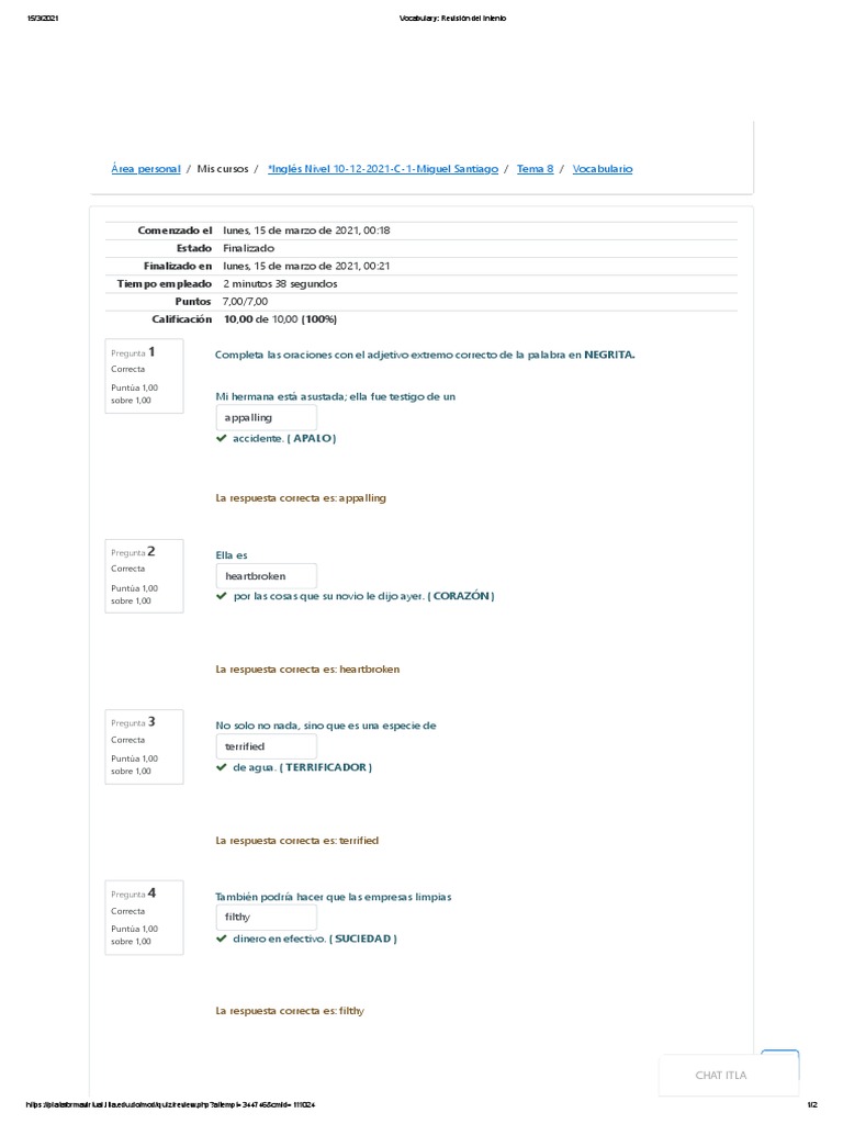 Vocabulary - Revisión Del Intento | PDF