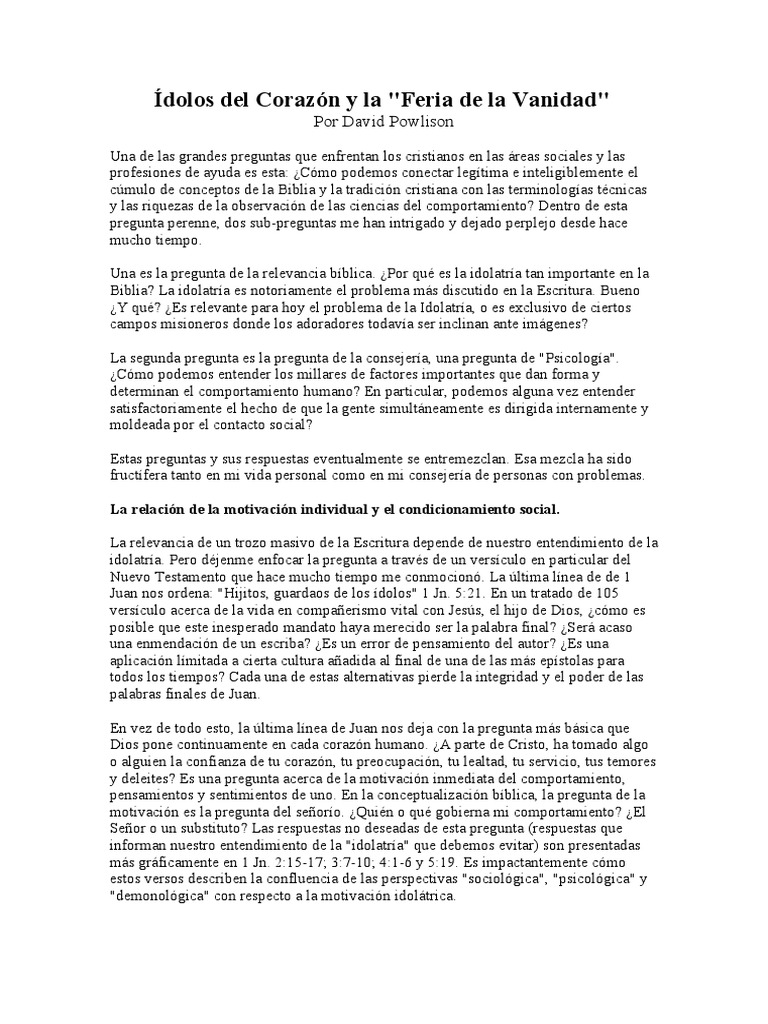 Ídolos Del Corazón y La Feria de La Vanidad | PDF | Idolatría | Amor