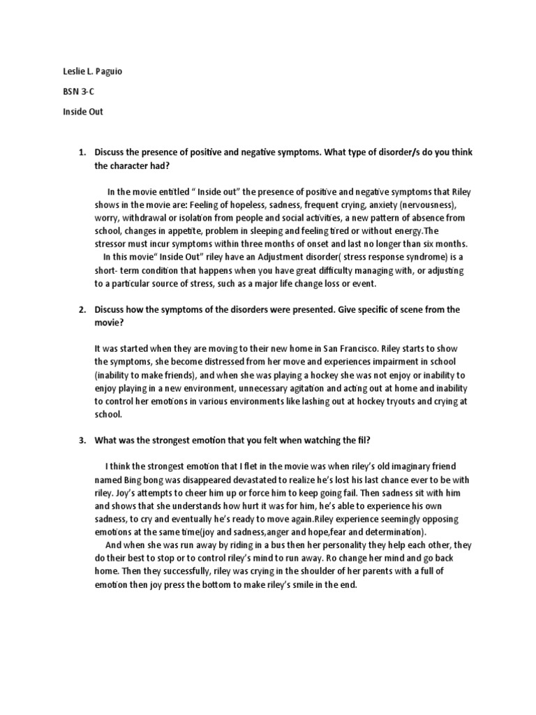 Paguio Leslie L. BSN 3-C (Inside Out Reflection) | PDF | Psychology ...