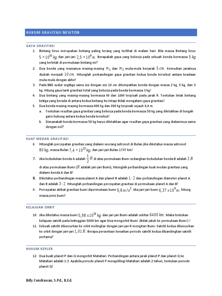 Exercise Hukum Gravitasi Newton | PDF