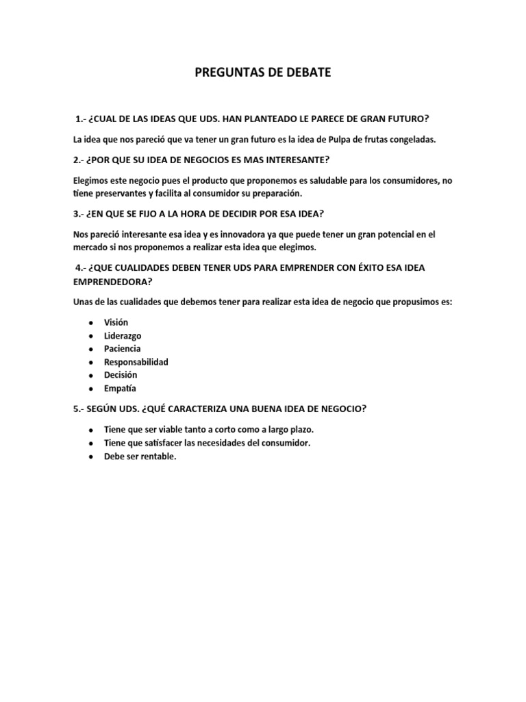 Preguntas de Debate | PDF