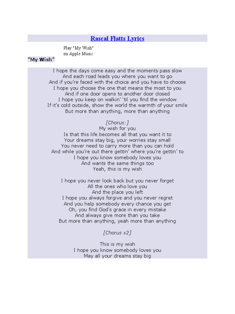 Rascal Flatts Lyrics | PDF