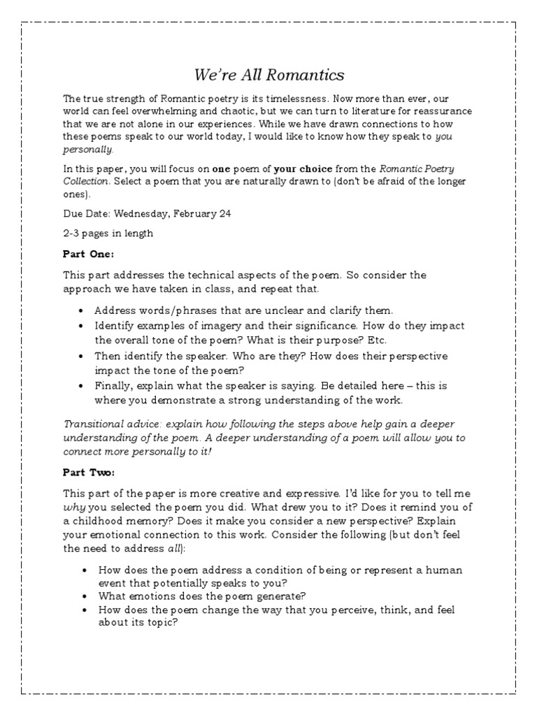 Were All Romantics Paper Guidelines and Rubric | PDF | Romanticism | Poetry