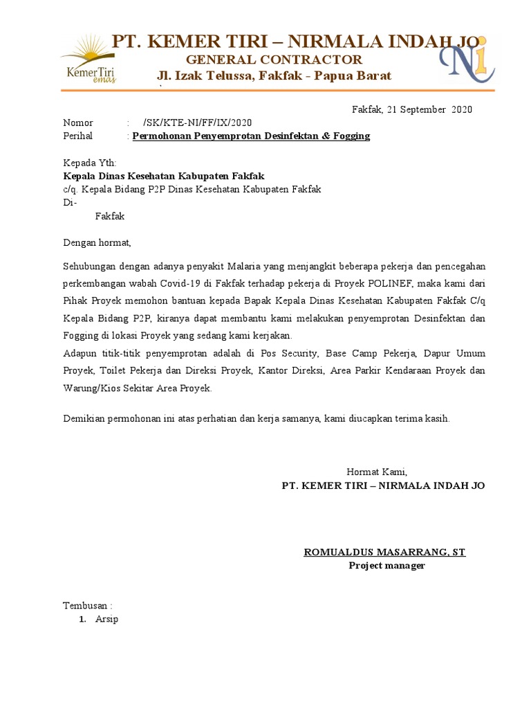 Surat Permohonan Penyemprotan & Fogging | PDF