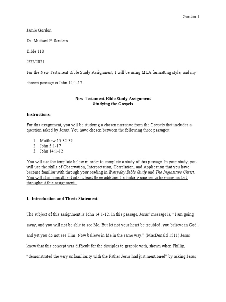 NT Bible Study Assignment Template | PDF | Gospel Of John | Disciple ...