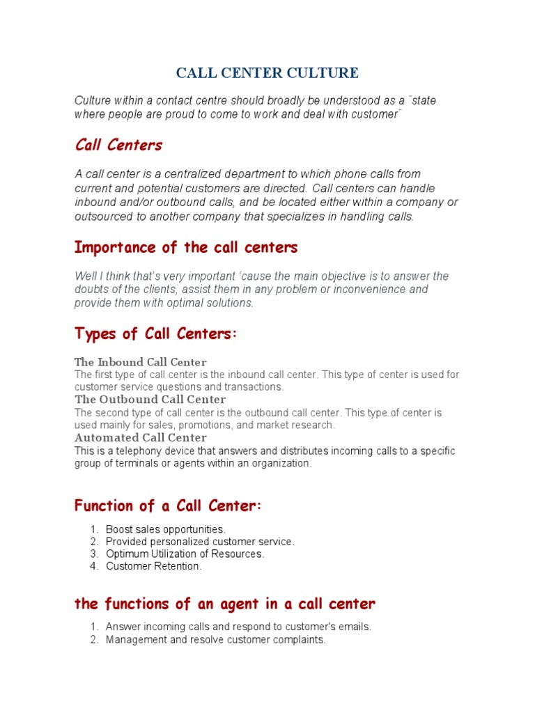 Call Center Culture | PDF | Call Centre | Cognition