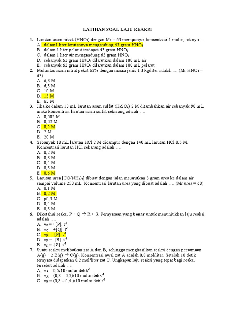 Latihan Soal Laju Reaksi | PDF