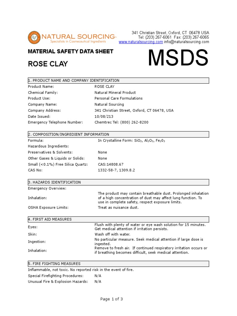MSDS Rose Clay | PDF | Silicon Dioxide | Dust