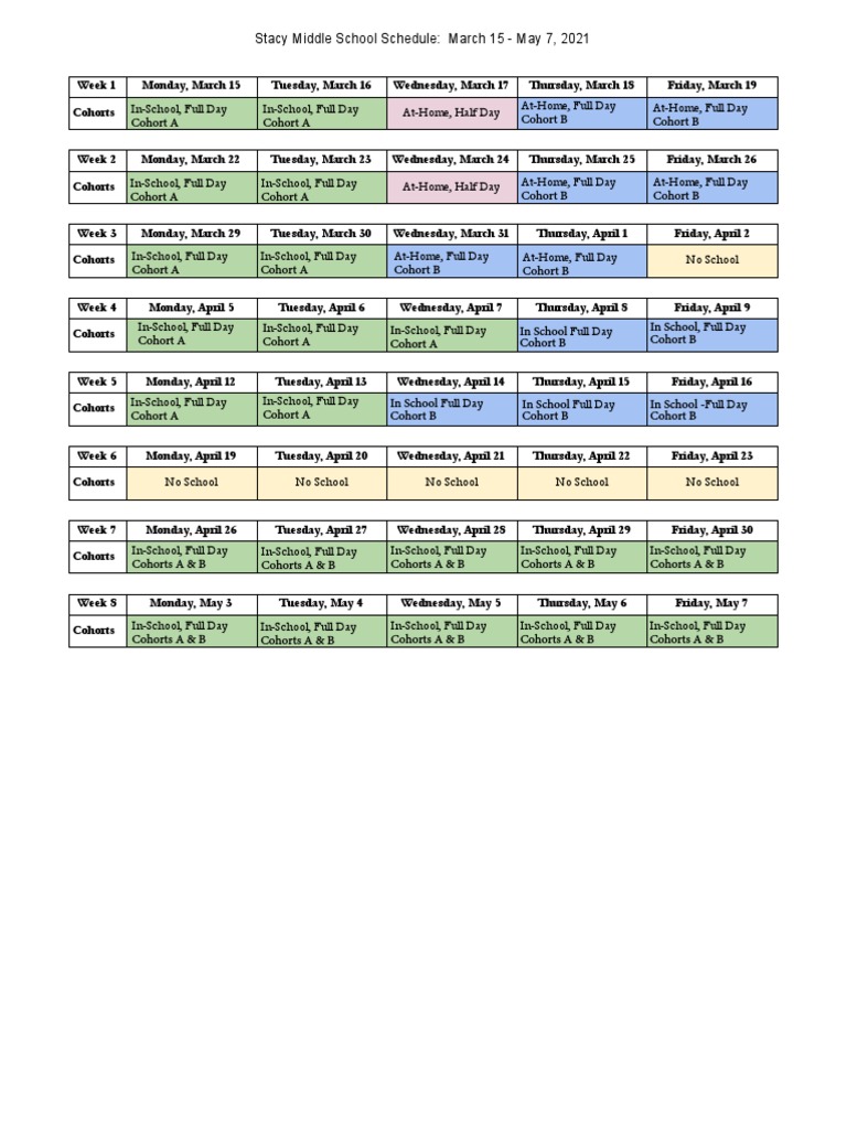 Stacy Middle School Schedule: March 15 - May 7, 2021 | PDF