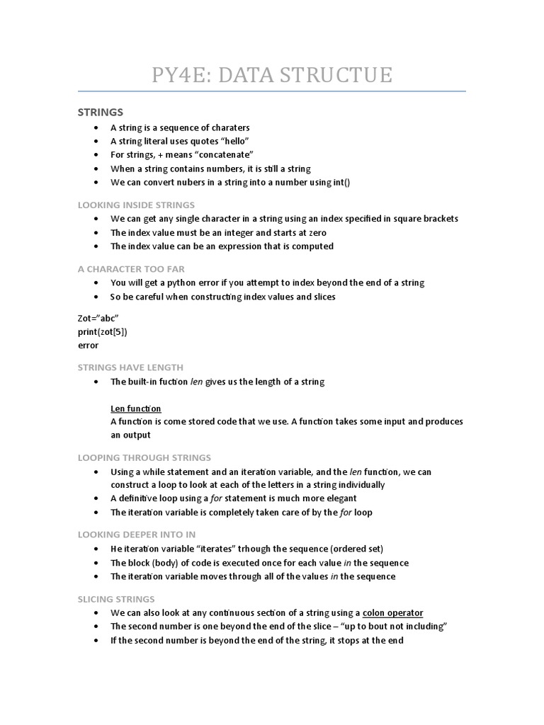 Py4e Data Structure Pdf String Computer Science Subroutine 8328