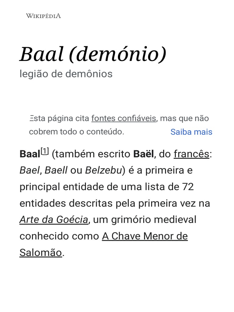 Baal (Demónio) - Wikipédia, A Enciclopédia Livre | PDF | Demonologia ...